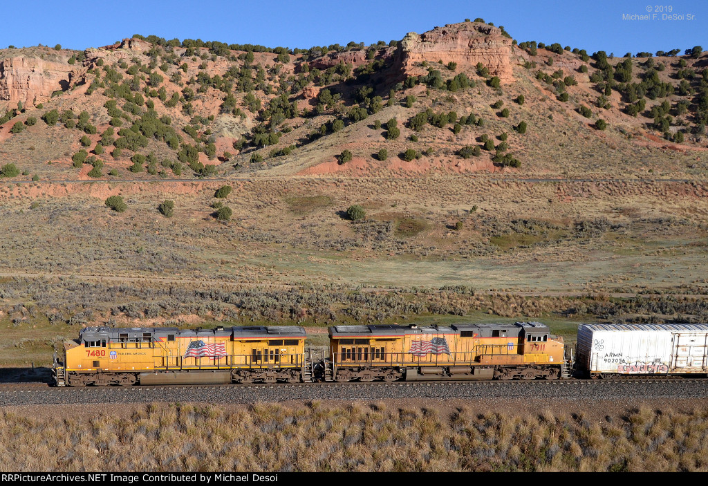 Union Pacific #7480 & 7911 (both ES-44ACs) lead a westbound manifest at Castle Rock, UT. October ...
